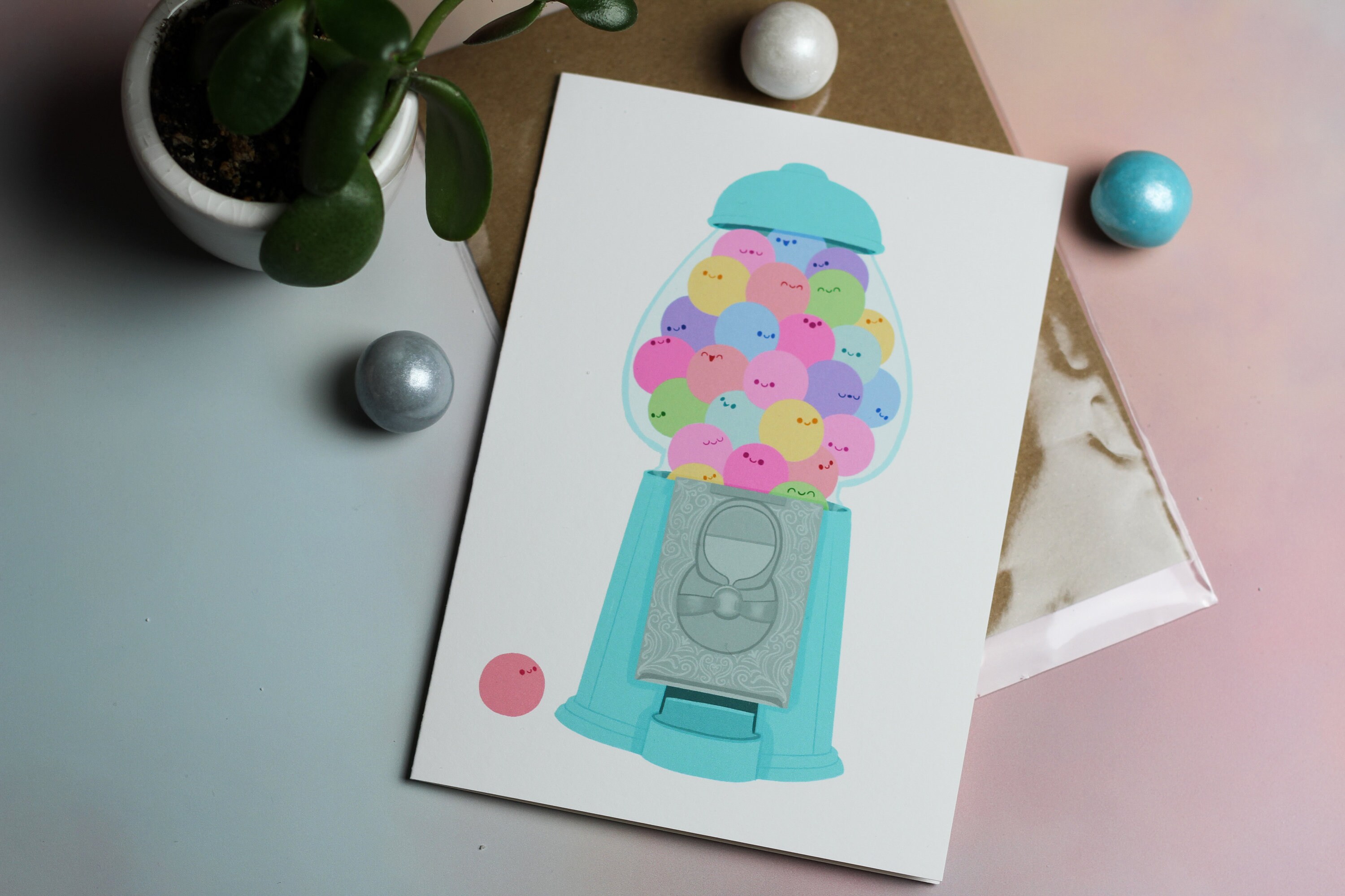 Cute Gumball Machine Greeting Card for Friendship, Thank You Note ...