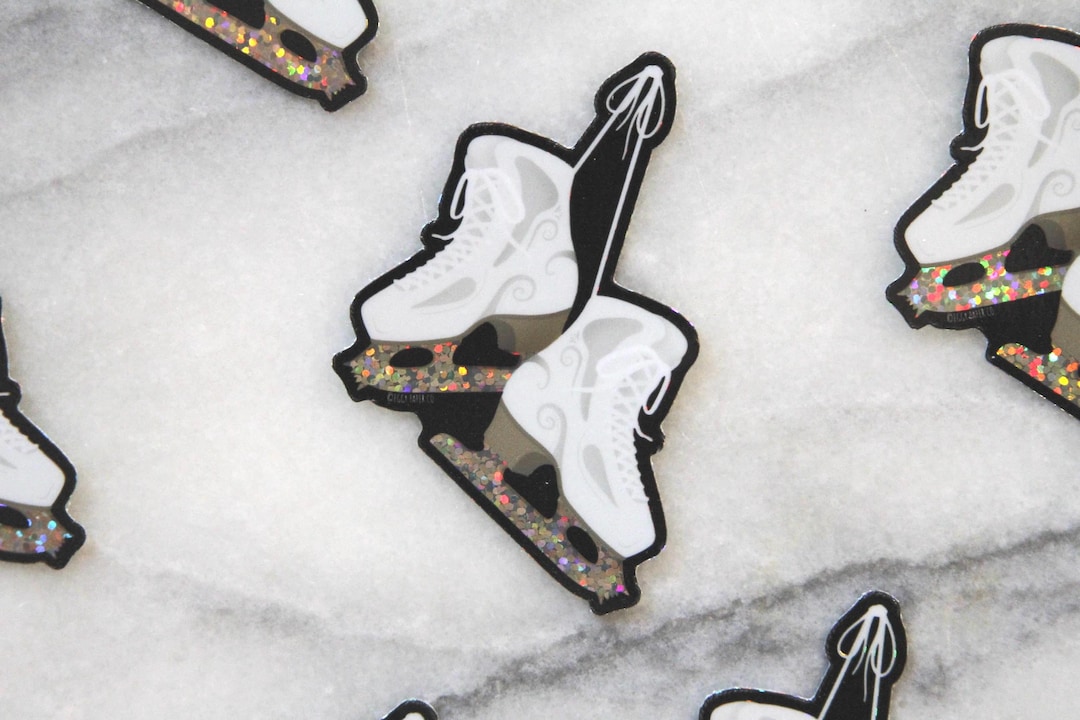 Hanging Figure Skate Sticker, Rainbow Glitter Ice Skates Weatherproof ...