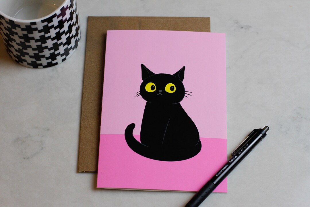 Spooky Black Cat [PINK VARIANT] Greeting Card for Valentine's Day ...