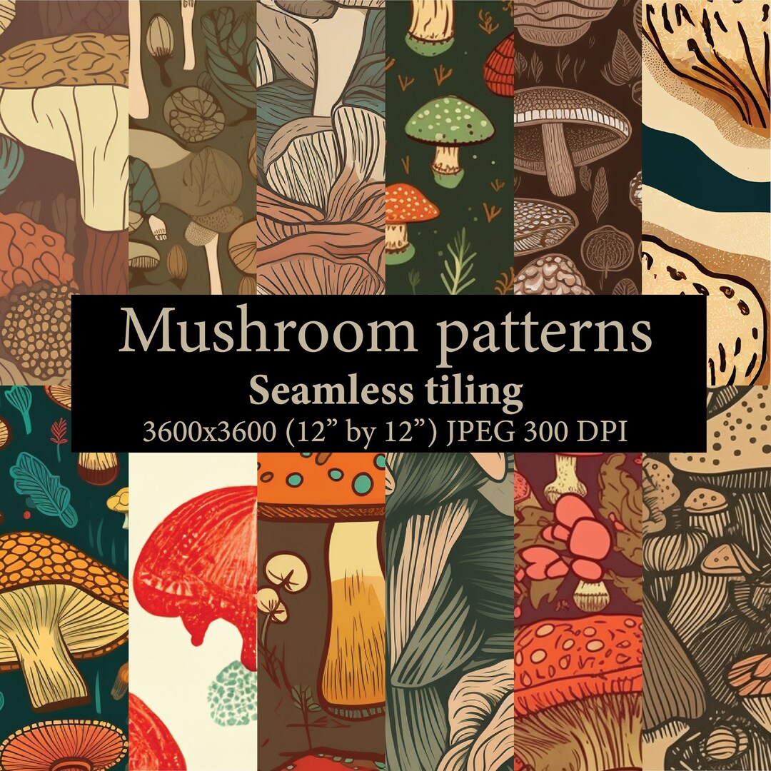 Mushroom Patterns, Mushroom Digital Paper, High Quality, Seamless ...