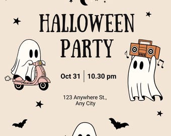 Spooky Ghost Halloween Party Invitation: Editable Canva Template - Etsy