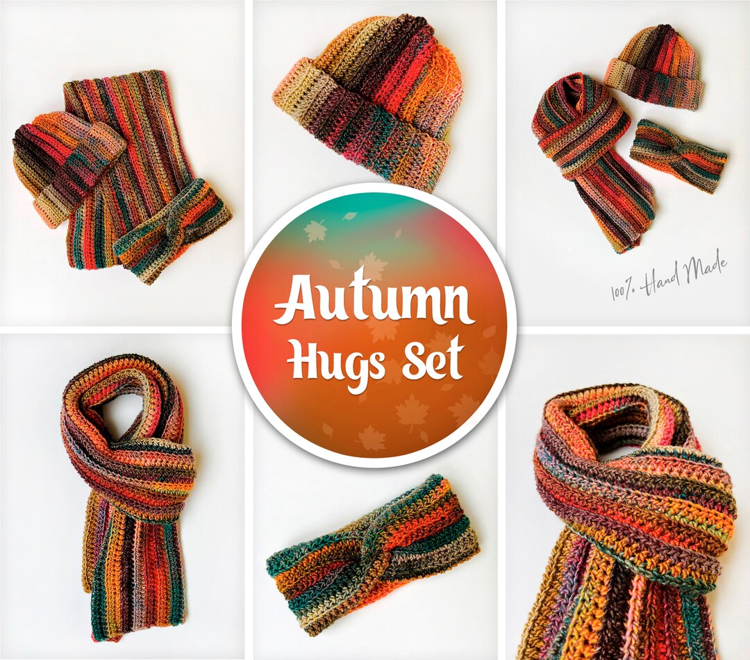 CROCHET PATTERN | Autumn Hugs Set | Super Easy Ribbed Beanie, Scarf and ...