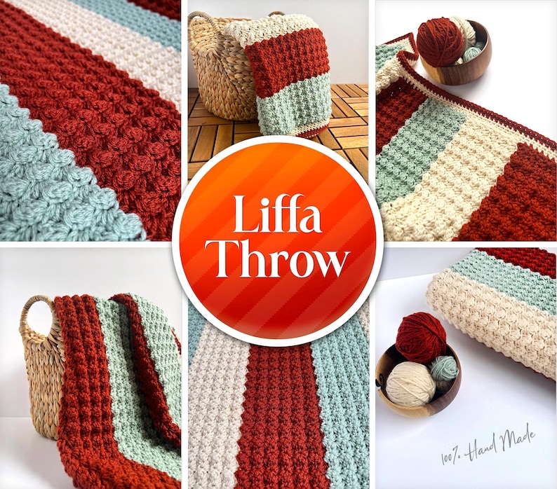 CROCHET PATTERN | Liffa Throw | Easy Striped Blanket | 7 Sizes Included ...