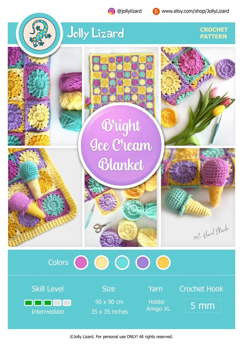 PATTERN Crochet Bright Baby Blanket Pattern Starburst Granny Square ...