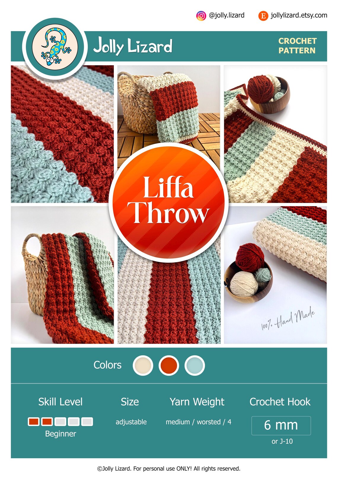 CROCHET PATTERN | Liffa Throw | Easy Striped Blanket | 7 Sizes Included ...