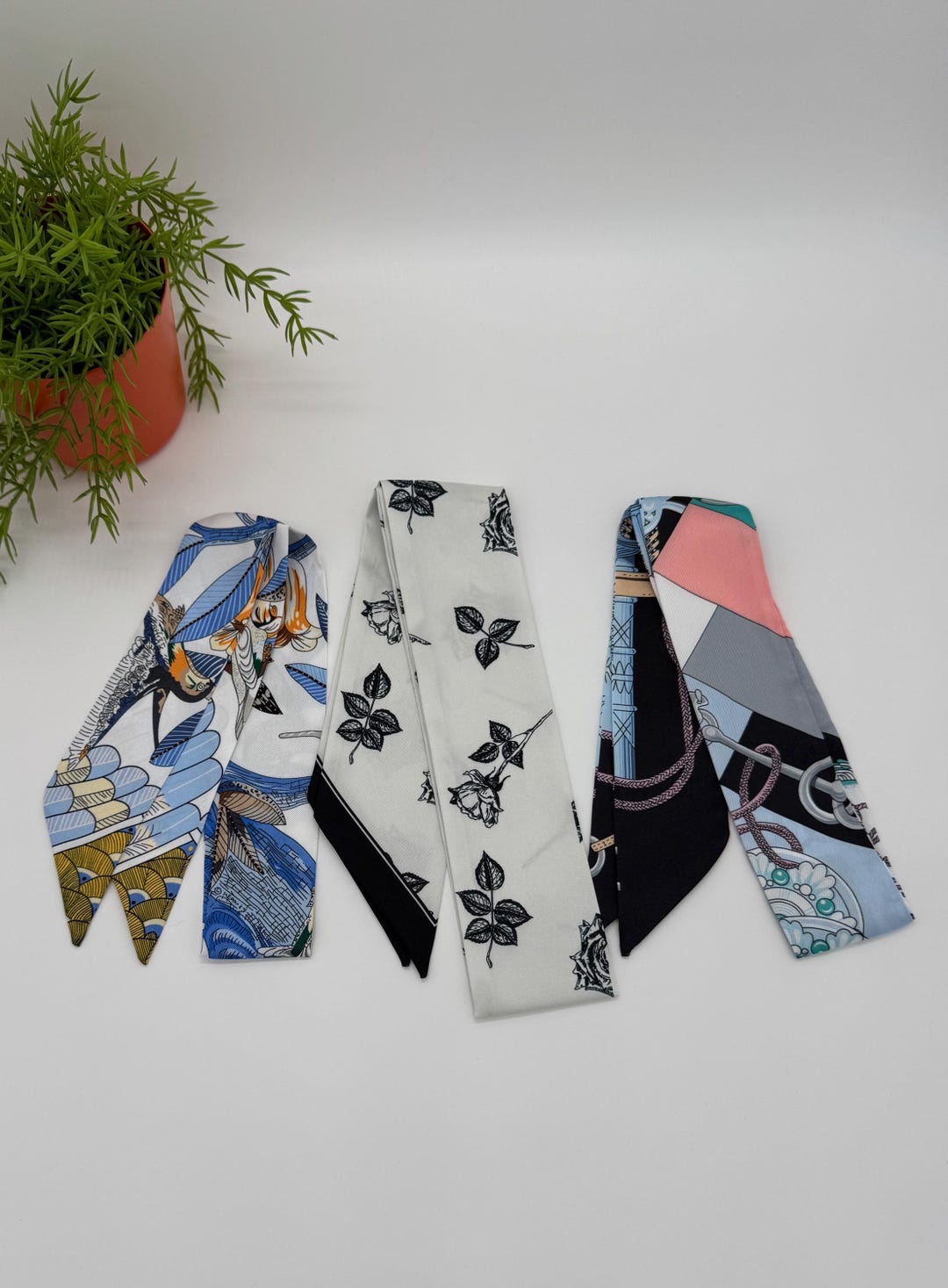 Skinny Silk Scarf Series, Versatile Usage Scarves, Bag Handle Scarf ...