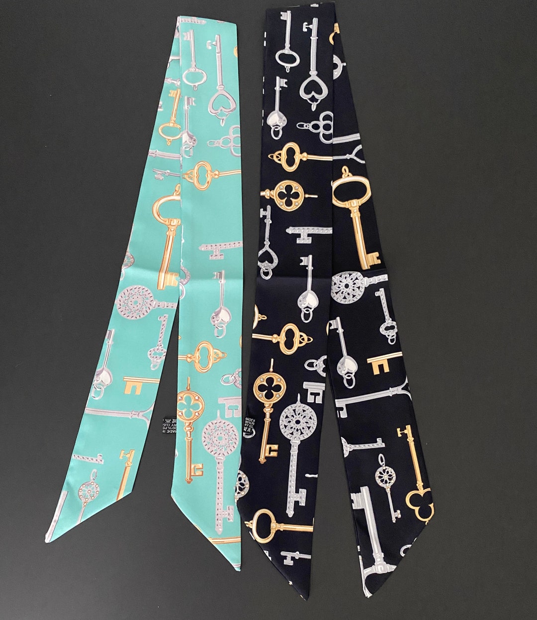 Lucky Golden Key Pattern Scarf, Skinny Satin Silk Scarf, Neckscarf ...