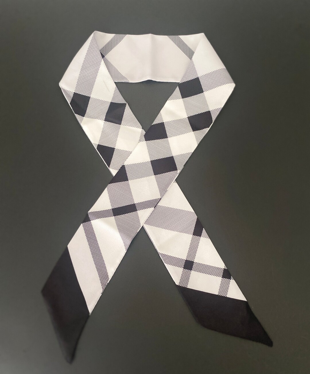 Black Tartan Check Pattern Scarf for Bag, Neck Scarf , Satin Silk Scarf ...