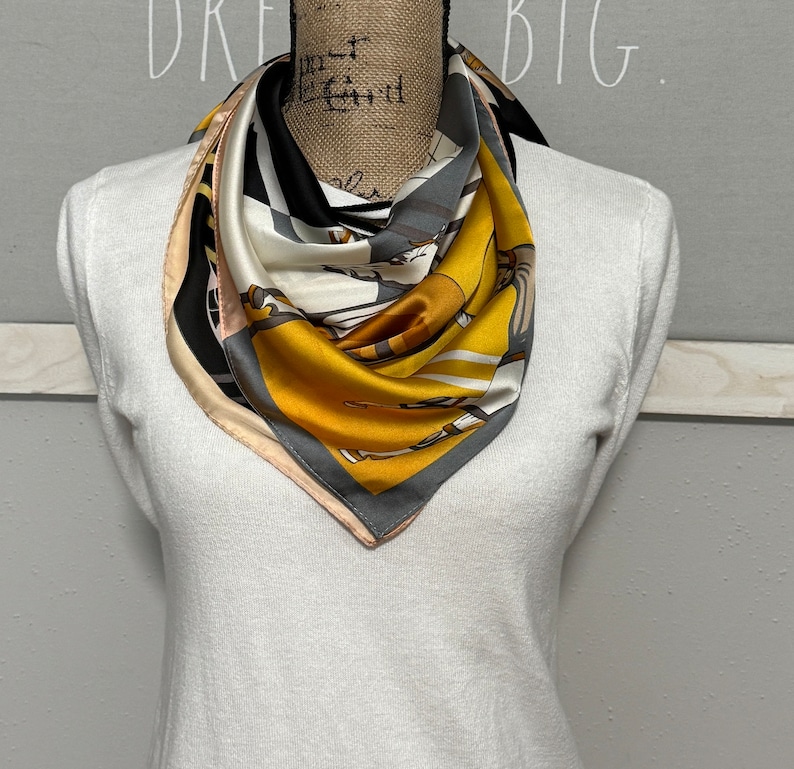 Horse Pattern Square Scarf in Black& Yellow, Neck Scarf, Versatile ...
