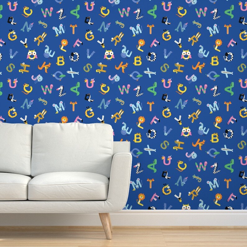 Alphabet Wallpaper for Kids, Abc Nursery Wallpaper Blue, Kids Playroom ...