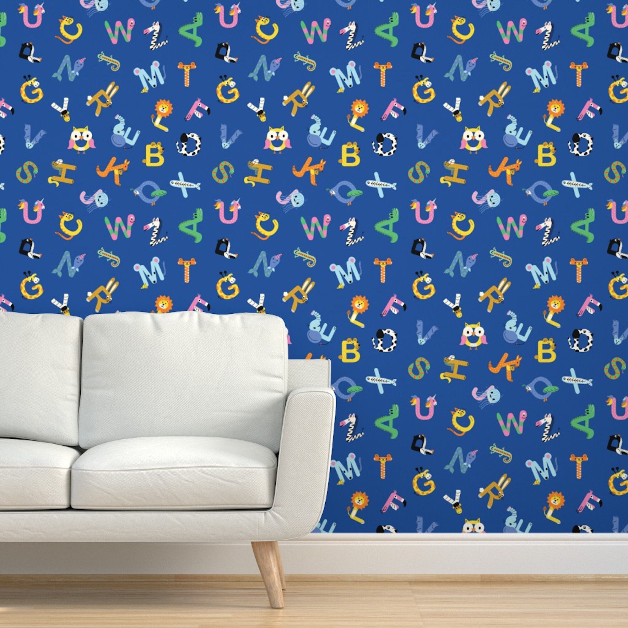 Alphabet Wallpaper for Kids, Abc Nursery Wallpaper Blue, Kids Playroom ...
