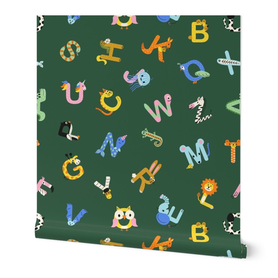 Green Alphabet Wallpaper, Preschool Kids Wallpaper, Cute Animals ...