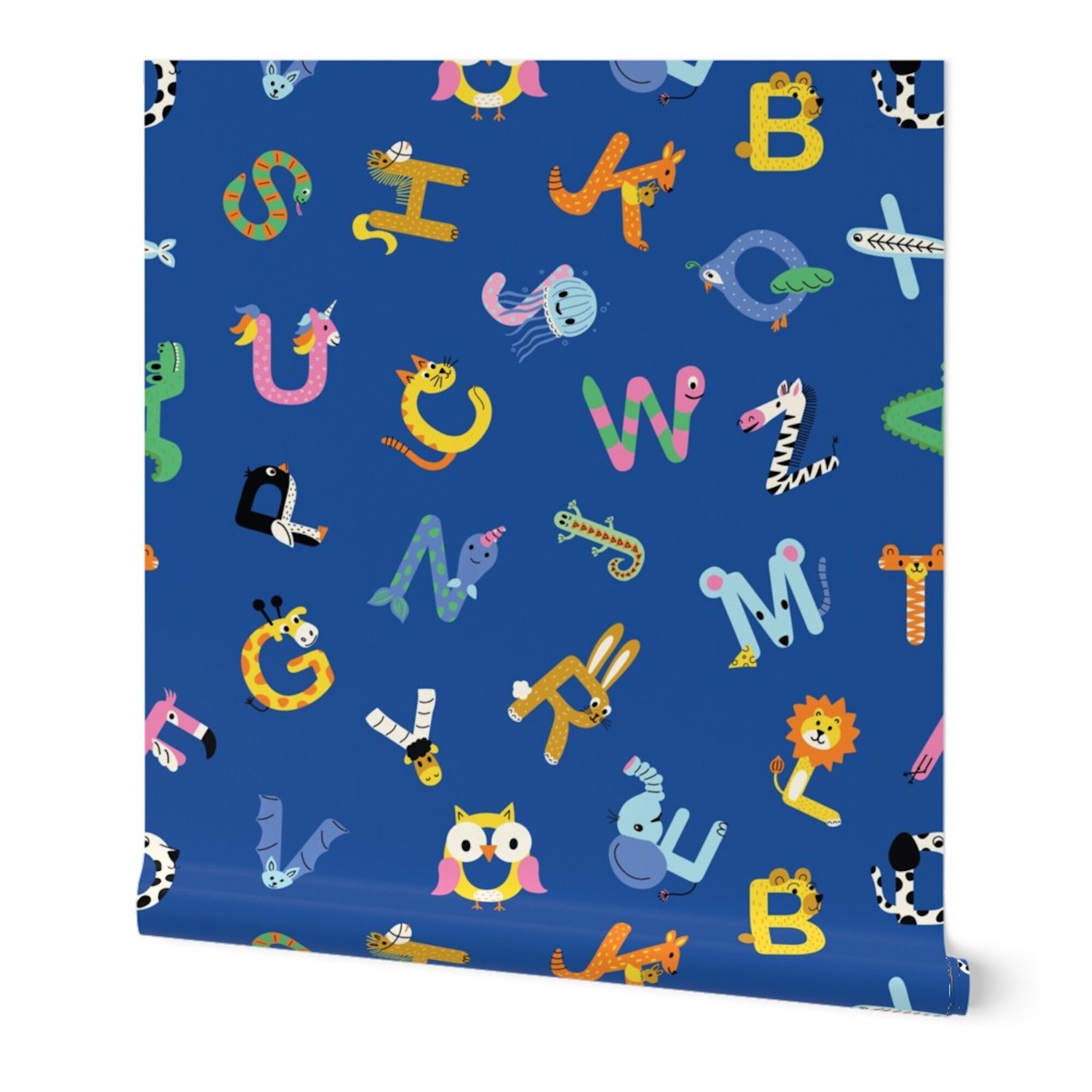 Alphabet Wallpaper for Kids, Abc Nursery Wallpaper Blue, Kids Playroom ...