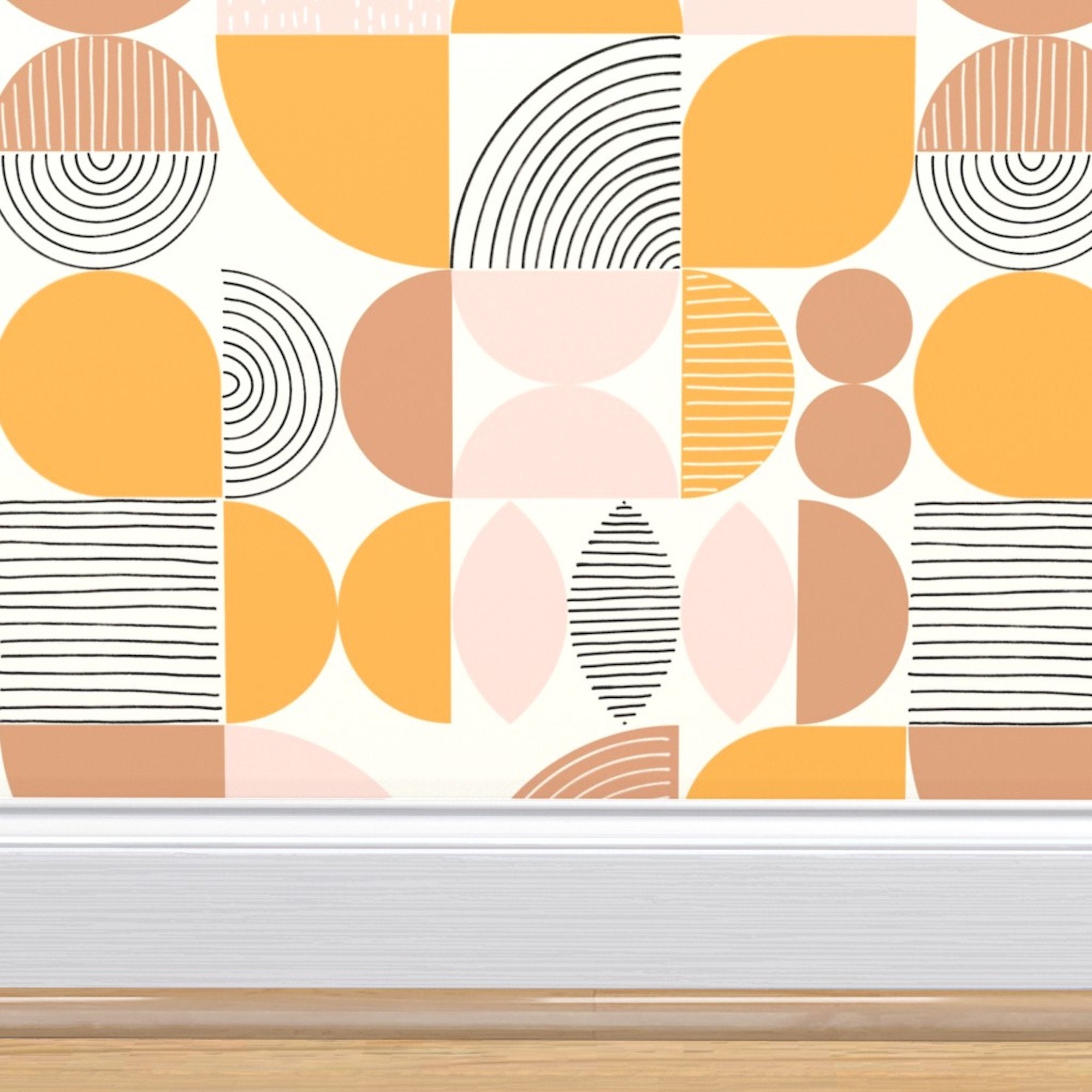 70s Wallpaper, Midcentury Wallpaper, Earth Tone Wall Art, Geometric Shapes, Seventies Wallpaper ...