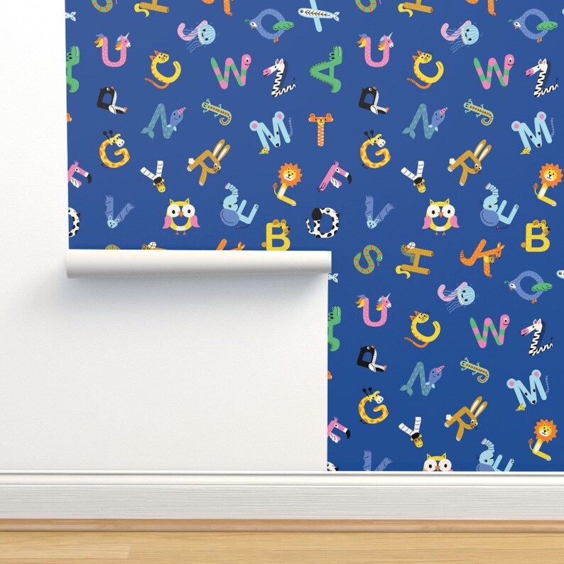 Alphabet Wallpaper for Kids, Abc Nursery Wallpaper Blue, Kids Playroom ...