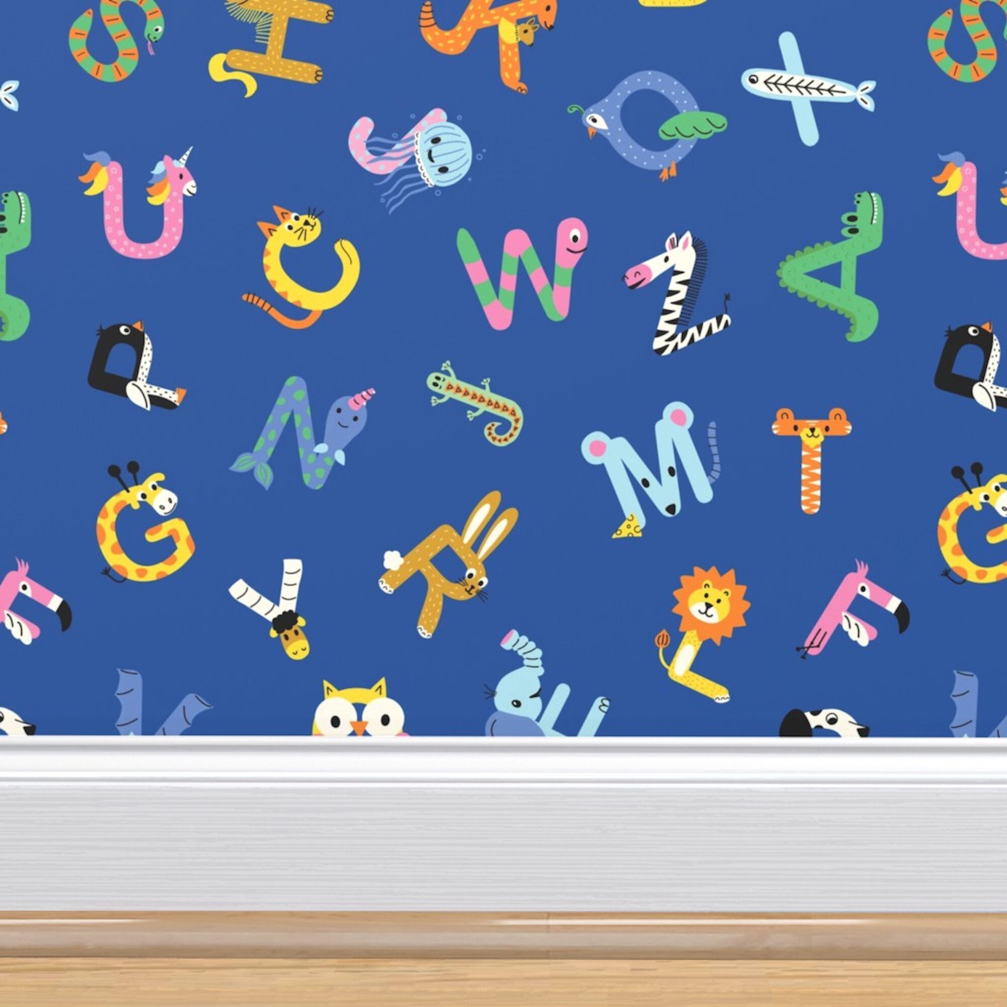 Alphabet Wallpaper for Kids, Abc Nursery Wallpaper Blue, Kids Playroom ...
