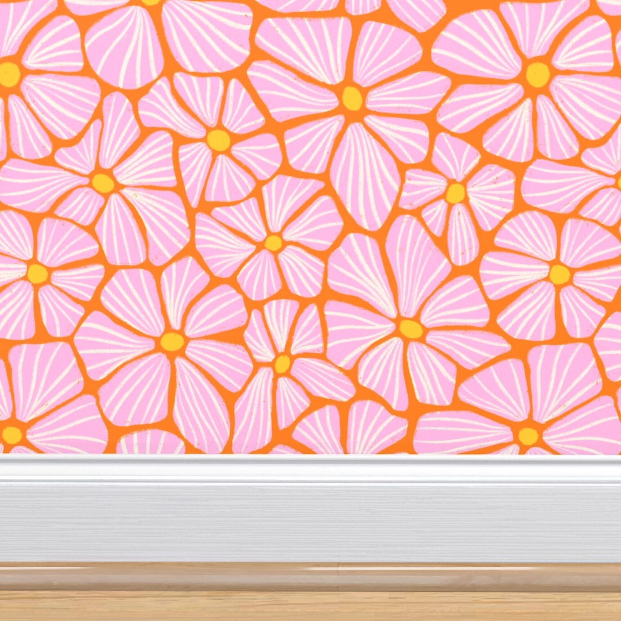 Pink Floral Wallpaper 70s Wallpaper Floral Retro Wallpaper - Etsy UK