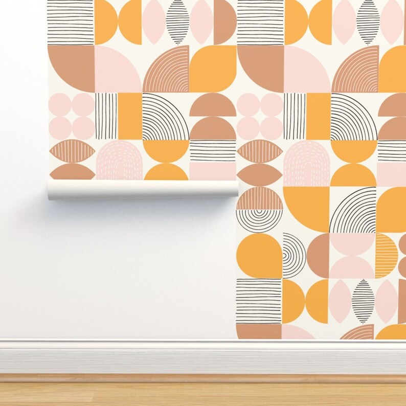 70s Wallpaper, Midcentury Wallpaper, Earth Tone Wall Art, Geometric Shapes, Seventies Wallpaper ...