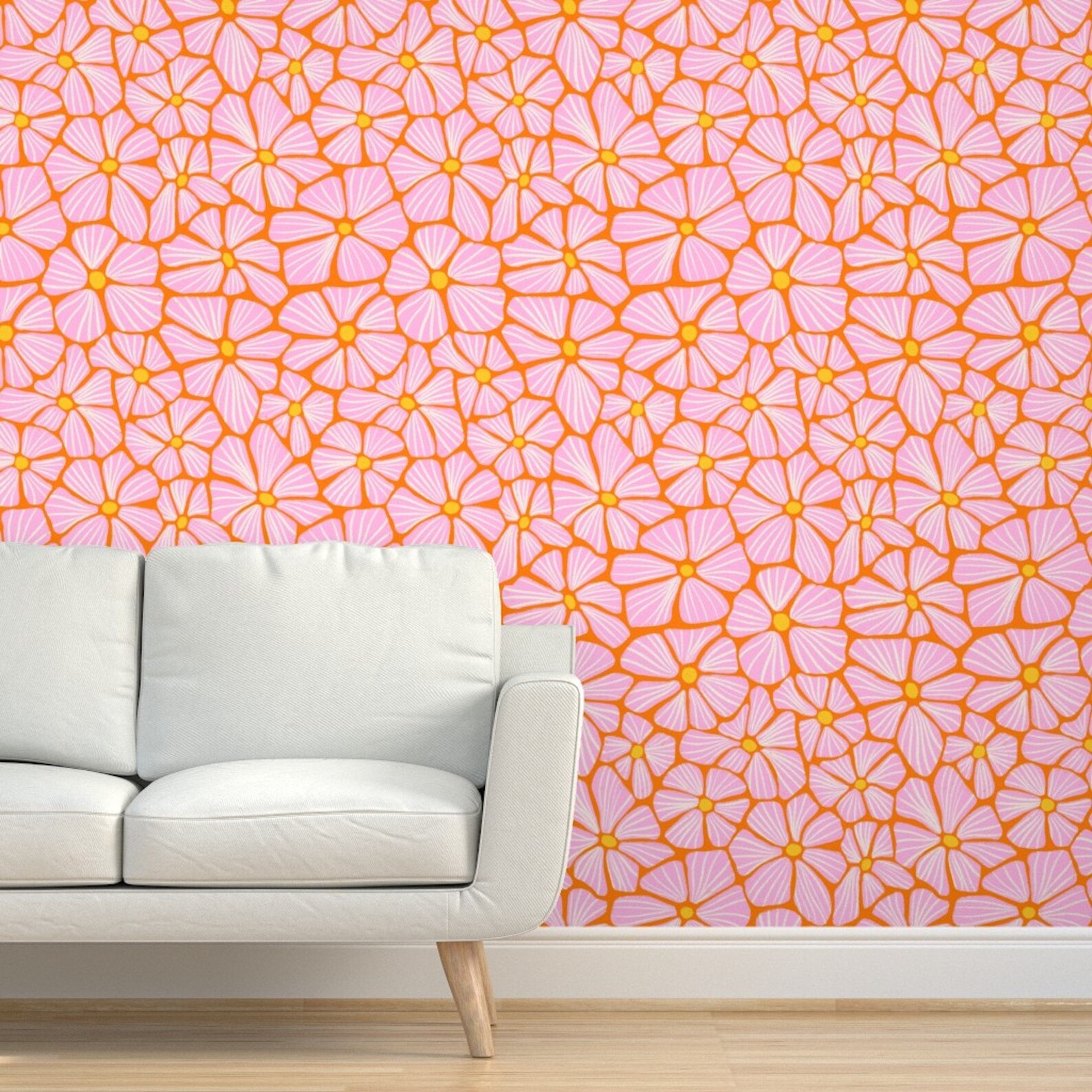 Pink Floral Wallpaper 70s Wallpaper Floral Retro Wallpaper - Etsy