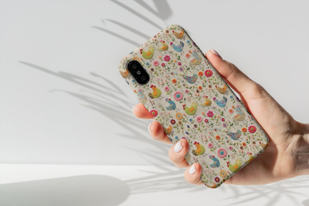 Vintage Floral and Chickens Phone Case, 3D Embroidered Country ...