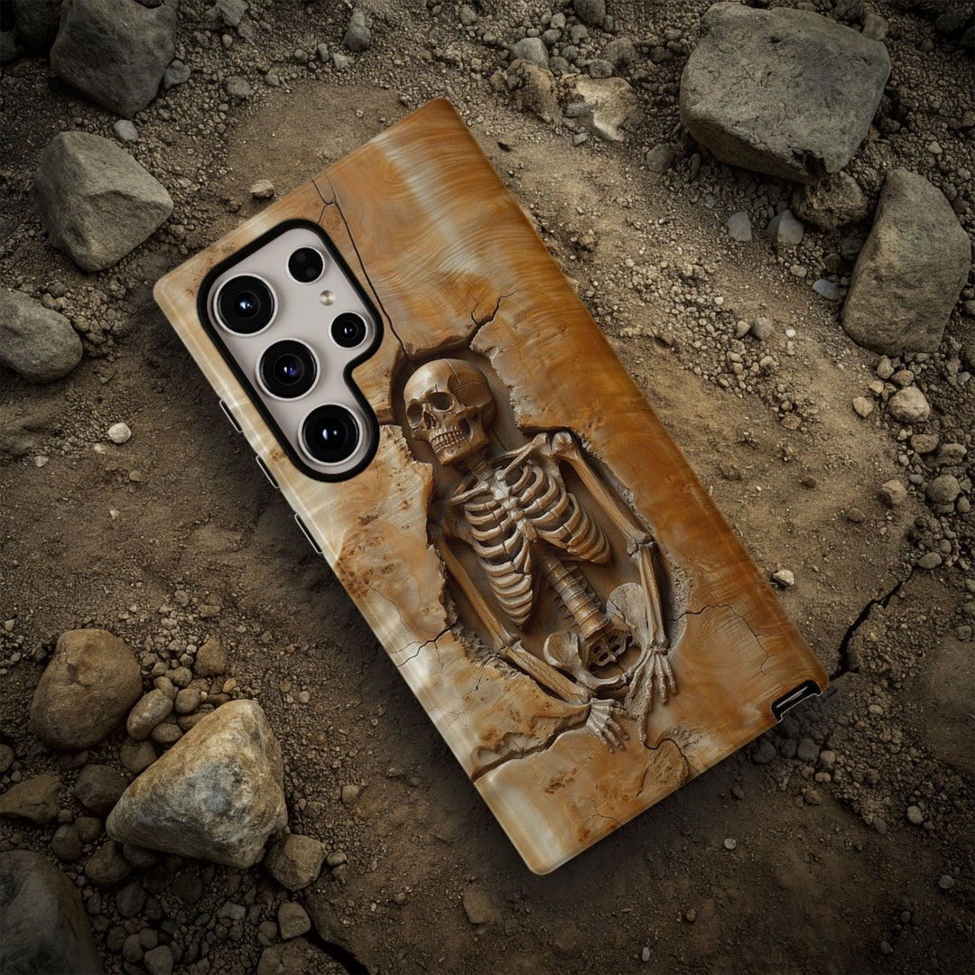Faux Carved Wood Skeleton Phone Case, Gothic Horror Wooden Skull Case ...