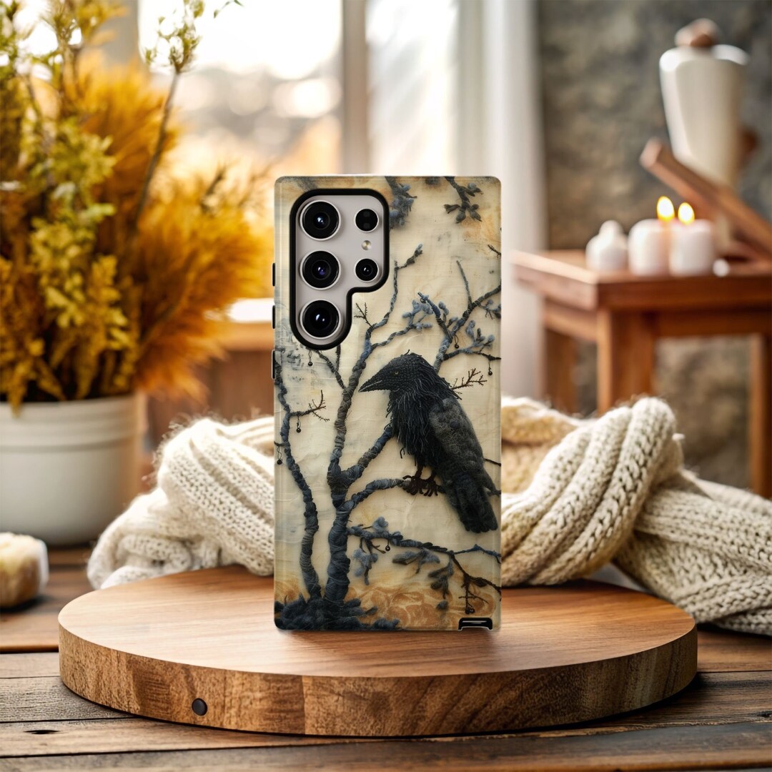 Goth Raven Phone Case: Faux Embroidery Yarn Crow - Etsy
