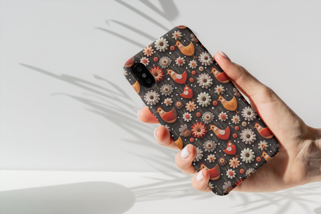 Vintage Floral and Chickens Phone Case, 3D Embroidered Felt Country ...