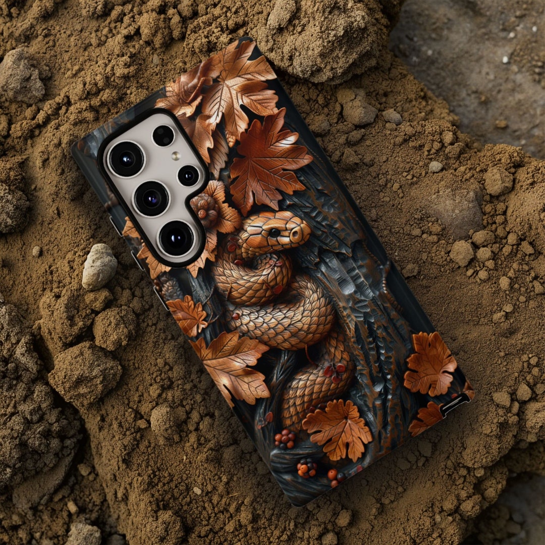 Snake Phone Case, Faux Carved Wood Fall Foliage Cell Phone Cover for ...