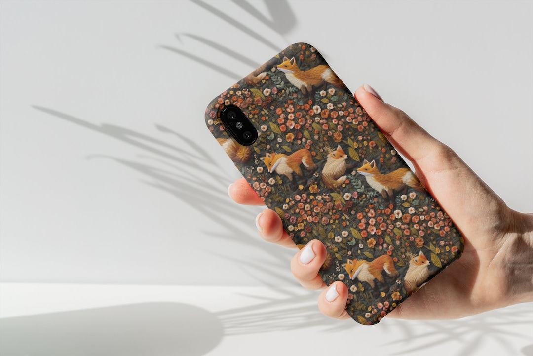 Embroidered Fox Floral Phone Case, Cute Autumn Cottagecore Woodland ...