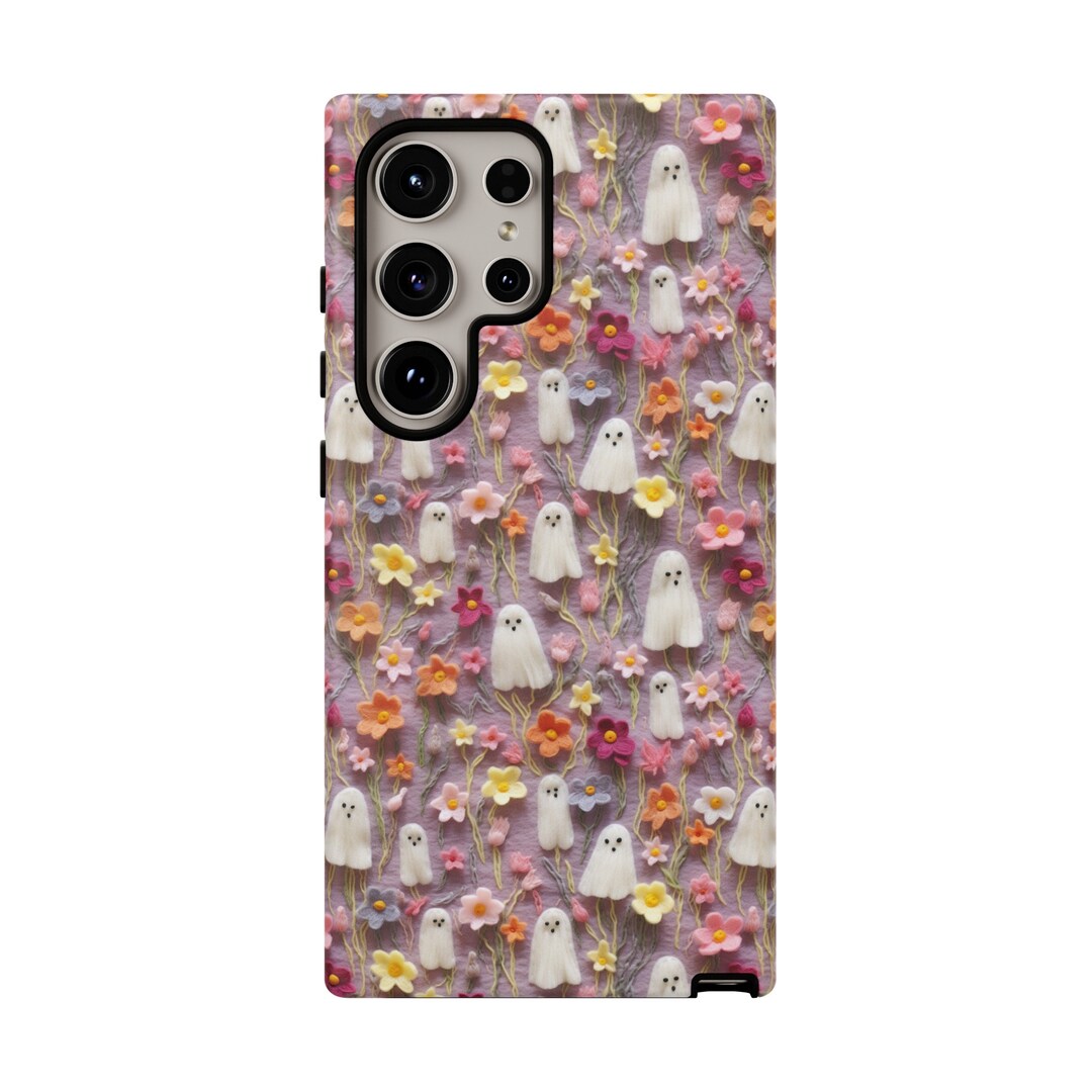 S25 Plus Ultra Floral Ghost Phone Case, Cute Spooky Ghosts, Faux Felt ...