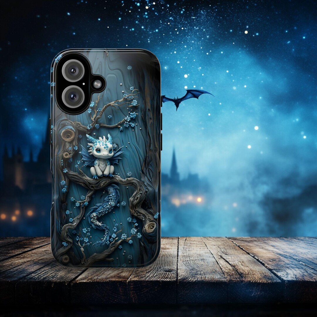Blue Dragon Phone Case, Epoxy Resin 3D Effect, Cute Fantasy Mystical ...