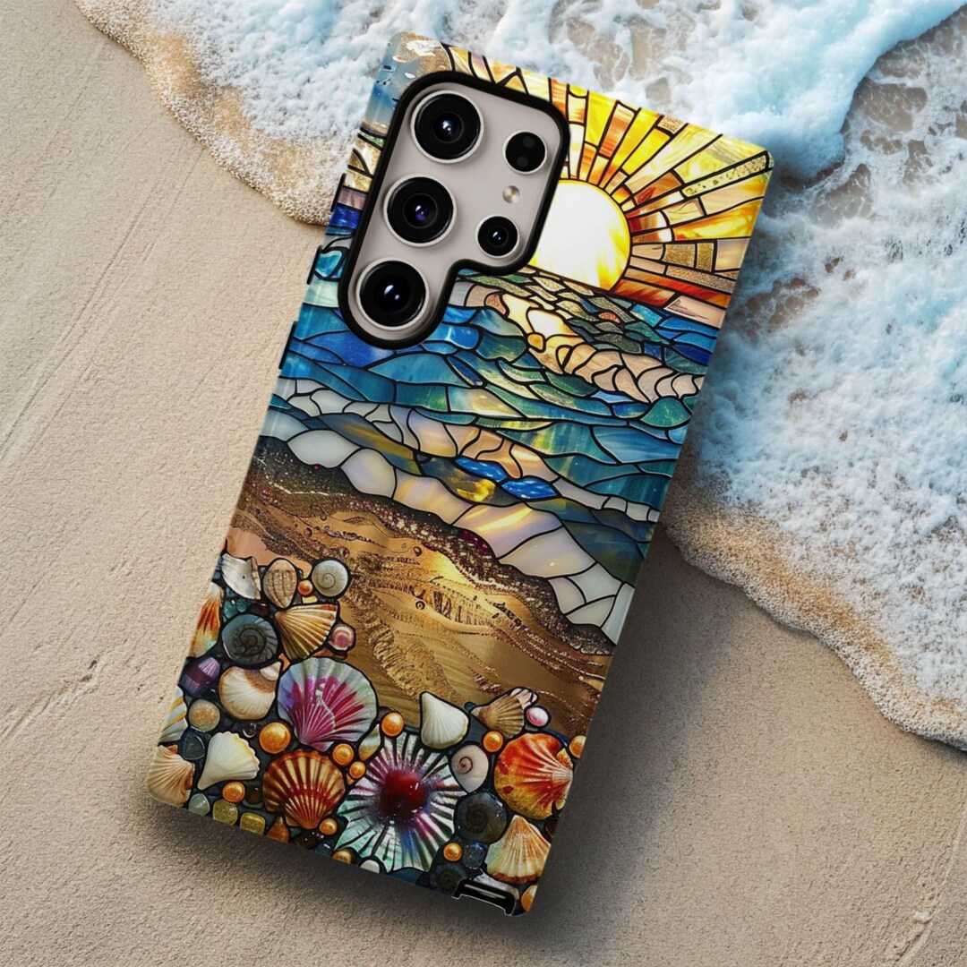 Mosaic Beach Phone Case: Ocean Waves & Shells Stained Glass - Etsy
