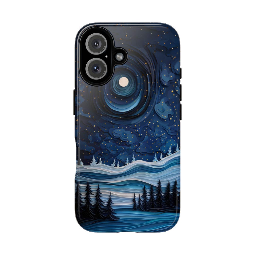 Celestial Winter Starry Night Sky Phone Case, Faux Papercraft Snowy ...
