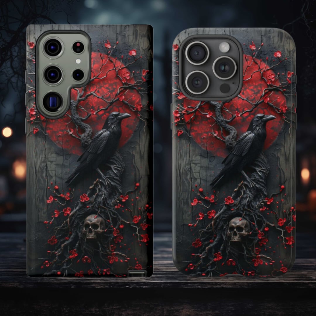 Goth Fantasy Raven Phone Case, Dark Academia Gothic Red and Black, Full ...