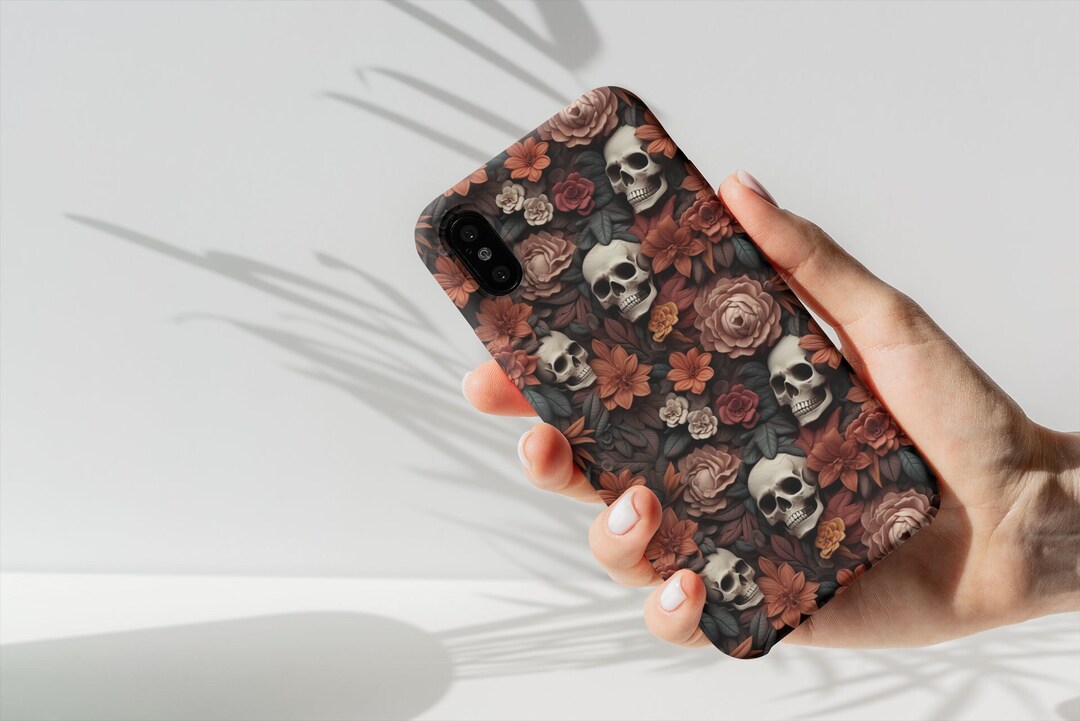 3D Dark Academia Cottagecore Phone Case, Skull and Rose Floral Phone ...