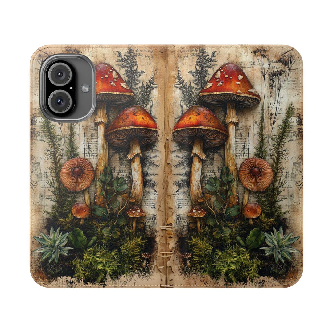 Botanical Mushroom Wallet Case, Vintage Mushroom Lover Folio Flip ...
