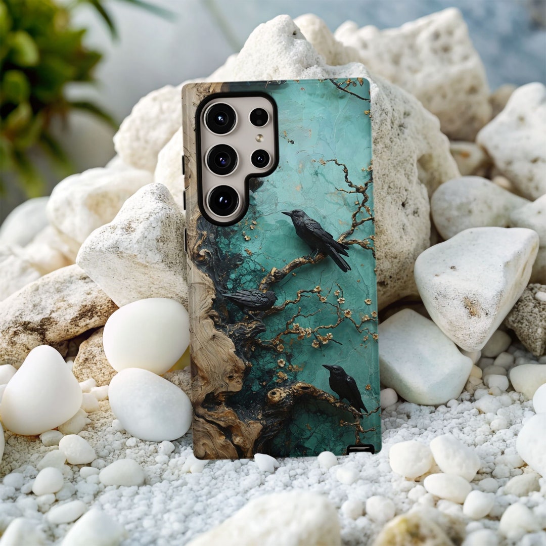 Goth Fantasy Raven Phone Case, Gothic Floral Crows in Trees Case, Faux ...