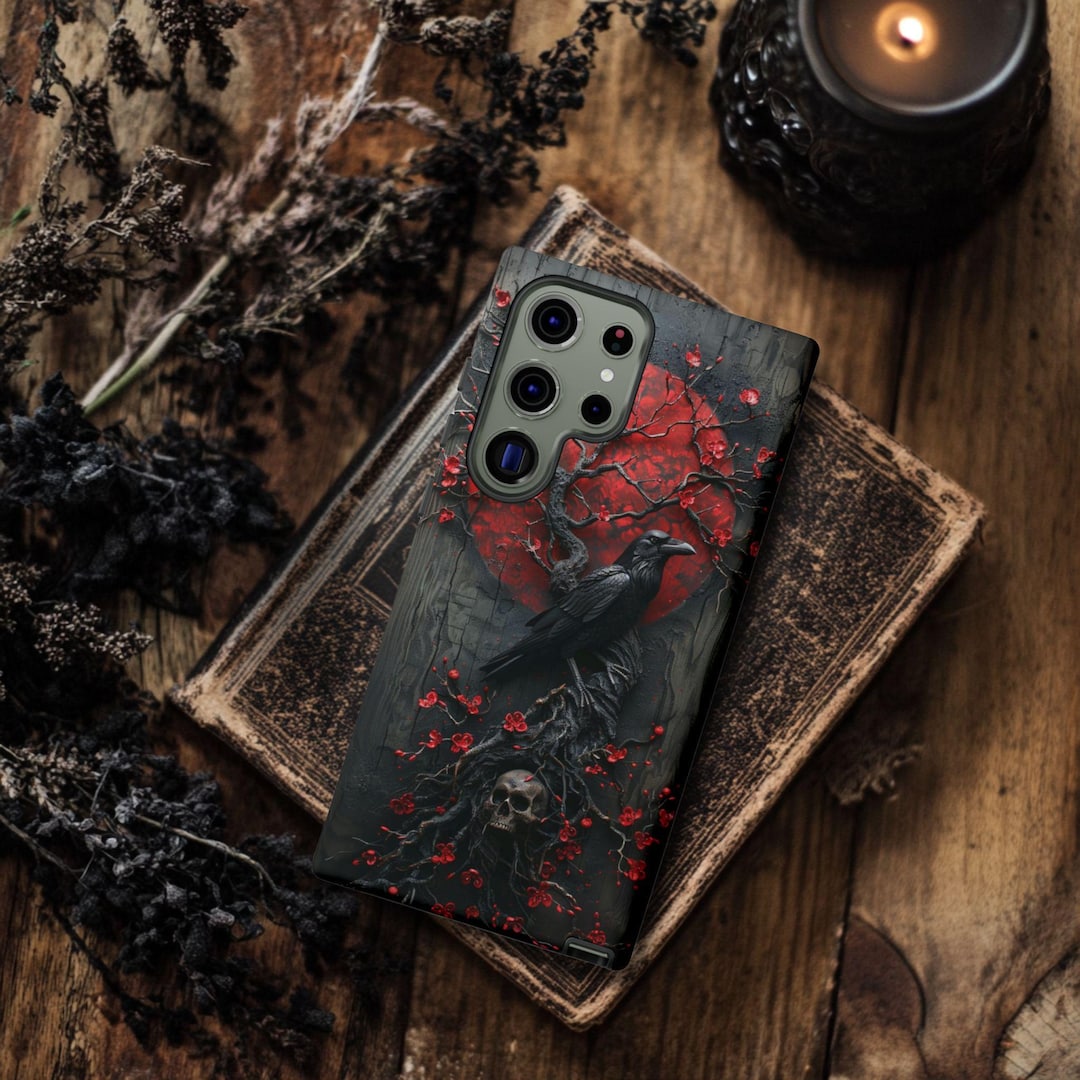 Gothic Raven Phone Case: Dark Academia Skull Blossom Design - Etsy