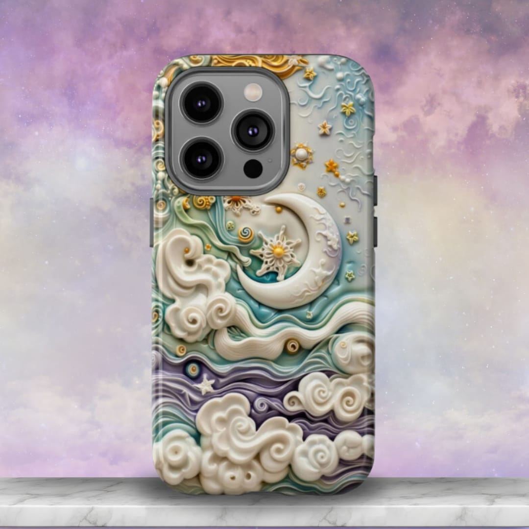 Celestial Crescent Moon and Stars Phone Case, Whimsical Pastel Galactic ...