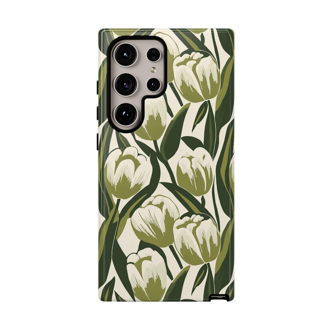 Tulip Phone Case, Vintage Olive Green Floral Art, Retro Aesthetic, Mid ...