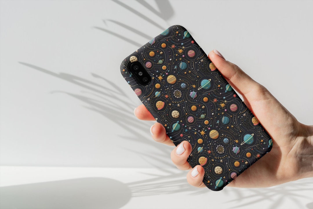 Starry Night Sky Embroidery Felt Effect Phone Case, Galactic Planets ...