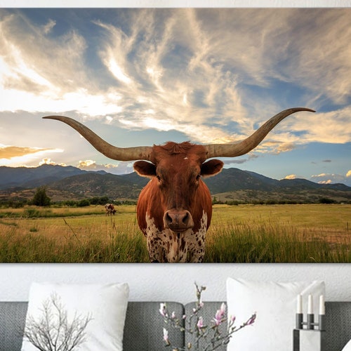 Longhorn Cow Canvas Texas Longhorn Art Longhorn Canvas Print - Etsy