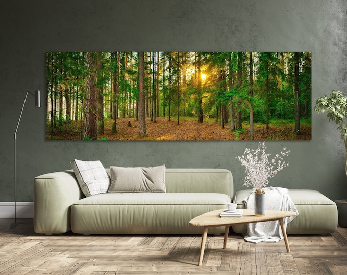Forest Sunset Photography Art PANORAMIC WALL ART for Accent Wall Nature ...