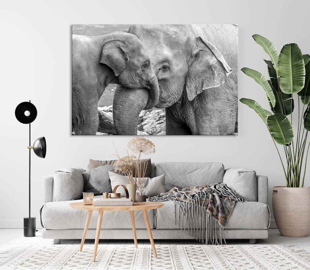 Elephant Canvas Wall Art, Black and White,, Elephant Print, Elephant ...