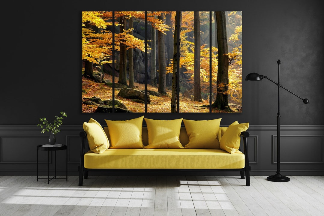 Autumn Forest Golden Forest Wall Art Forest Canvas, Forest Landscape ...