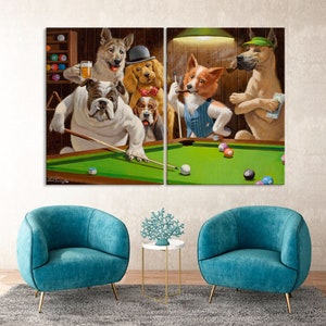 Dogs Playing Pool, Bar Decor, Retro Billiard Playing Dogs, Funny Gifts ...