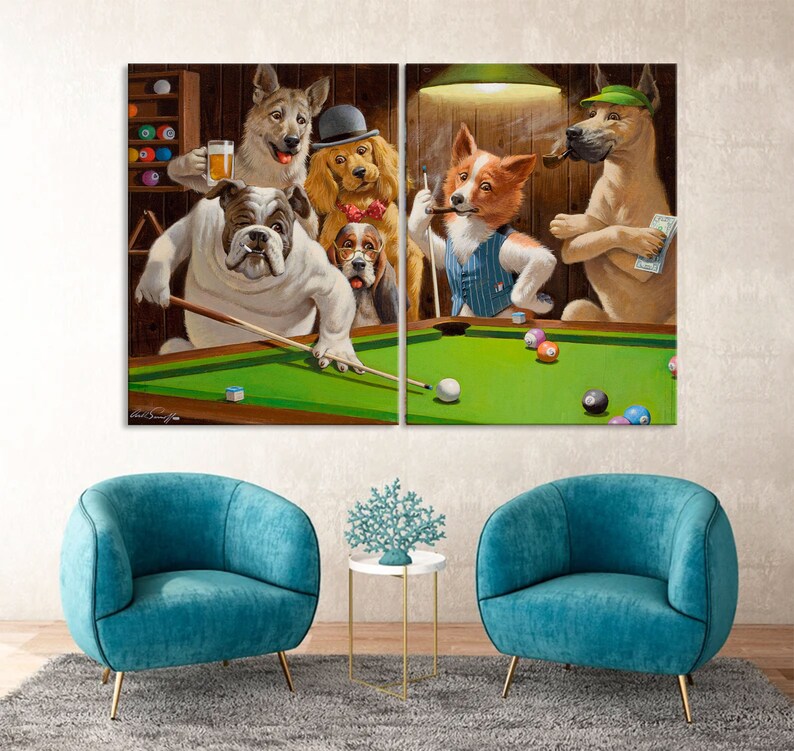 Dogs Playing Pool Bar Decor Retro Billiard Playing Dogs - Etsy