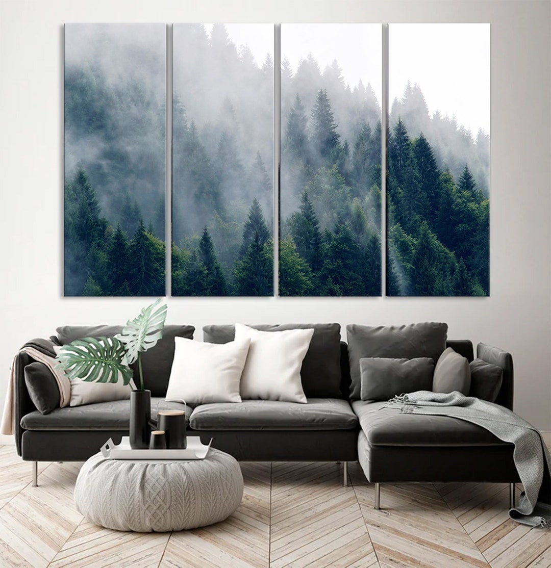 Foggy Forest Wall Art Green Forest Wall Decor Mountain Forest - Etsy