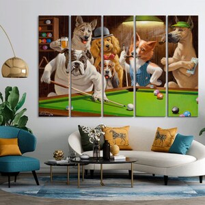 Dogs Playing Pool, Bar Decor, Retro Billiard Playing Dogs, Funny Gifts ...