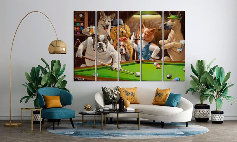 Dogs Playing Pool Bar Decor Retro Billiard Playing Dogs - Etsy